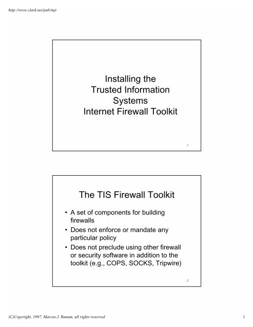 Installing the TIS Firewall Toolkit - Marcus Ranum