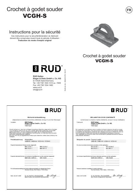 Crochet Ã godet souder VCGH-S - RUD