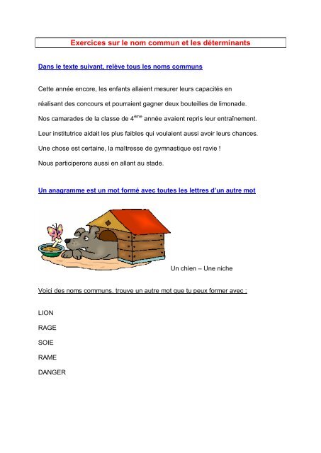 Grammaire le nom commun exercices - Professeur Phifix