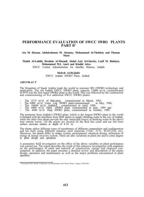 PERFORMANCE EVALUATION OF SWCC SWRO PLANTS PART II1