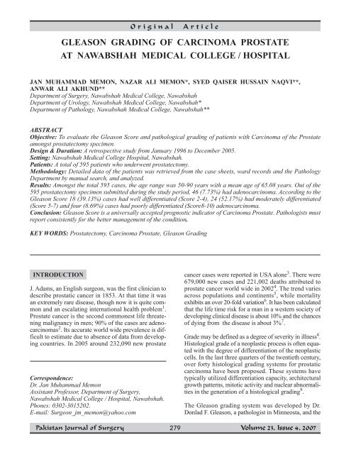 Gleason Grading of Carcinoma Prostate at Nawabshah Medical ...