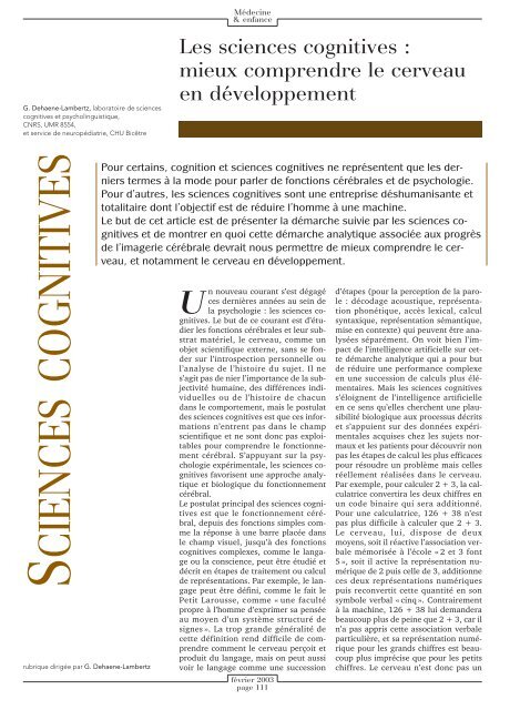 Les sciences cognitives - INSERM-CEA Cognitive Neuroimaging Unit