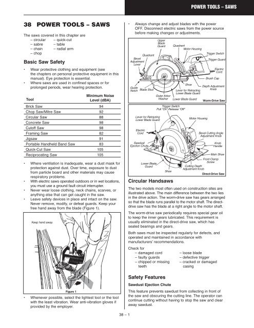 Construction Health & Safety Manual Ch 38: Poer Tools â€“ Saws