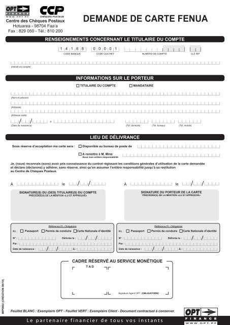 Demande de carte bancaire - OPT