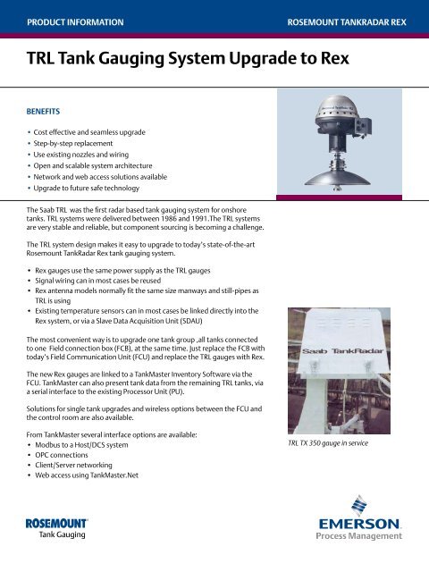 TRL Upgrade to TankRadar Rex - Emerson Process Management