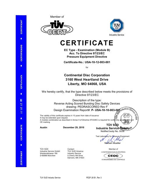 CERTIFICATE - Continental Disc Corporation