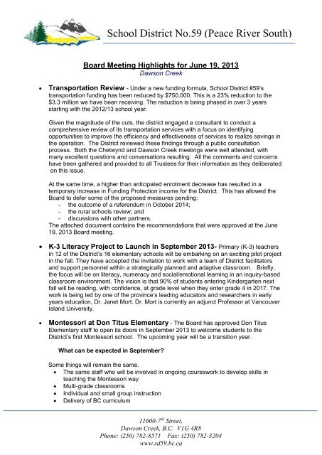 Highlights - School District 59