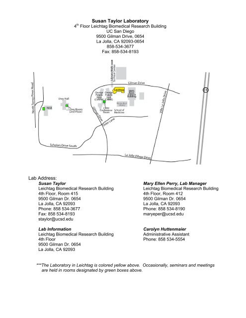 a Printout Map - Susan Taylor Laboratory - UC San Diego