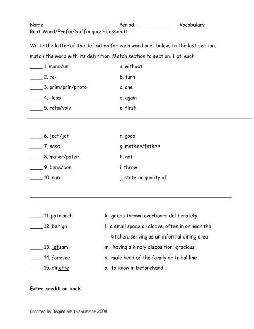 Vocabulary Root Word/Prefix/Suffix quiz