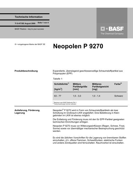 Neopolen P 9270 - Technisches Datenblatt - BASF Plastics Portal