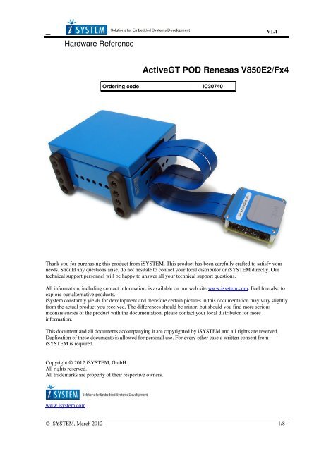 ActiveGT POD Renesas V850E2/Fx4 - iSYSTEM