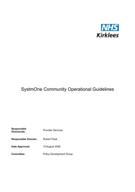 SystmOne Community Operational Guidelines - NHS Kirklees