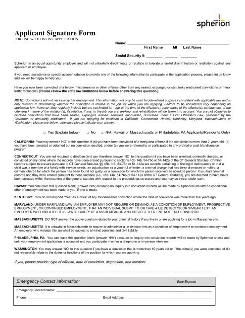 Applicant Signature Form Spherion