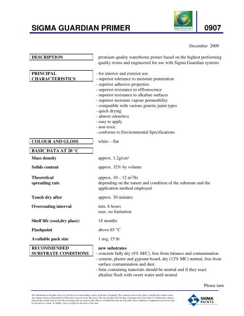 SIGMA GUARDIAN PRIMER 0907 - SIGMA PAINTS
