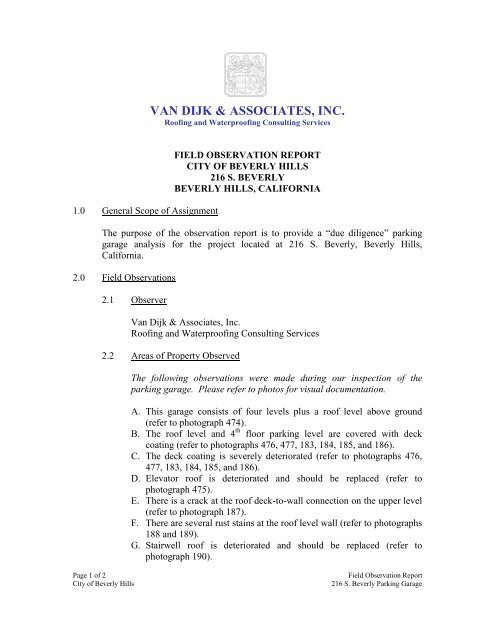 Field Observation Reports - the City of Beverly Hills