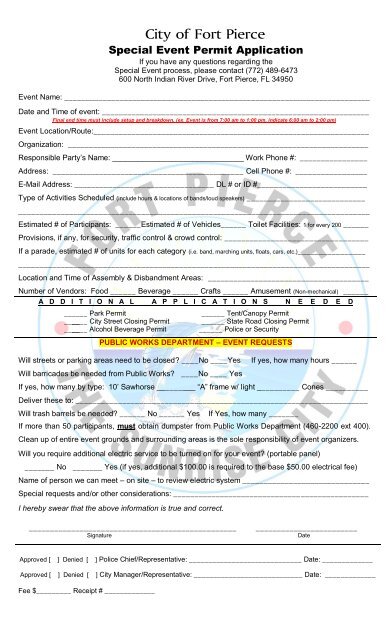 Special Events Permit Application - City of Fort Pierce