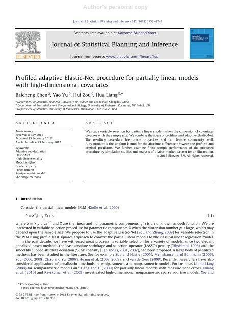Profiled Adaptive Elastic-Net Procedure for Partially Linear Models ...