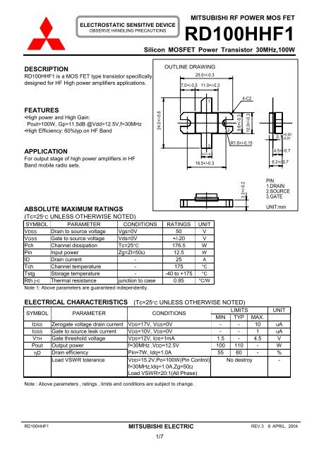 RF POWER MOSFET RD100HHF1 Silicon MOSFET ... - Radio-Kits