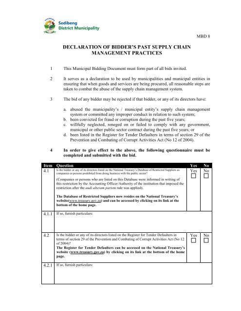 MBD 8 - Sedibeng District Municipality