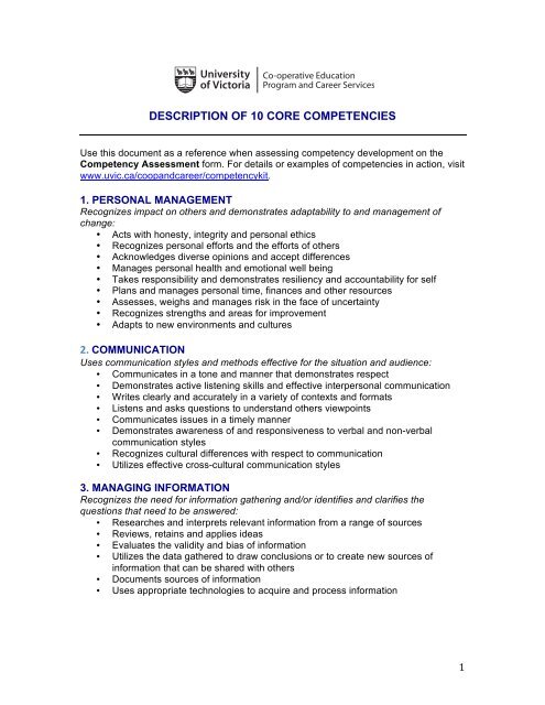 Description of 10 core competencies (reference)