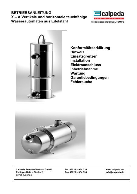 Betriebsanleitung - Calpeda Pumpen Vertrieb