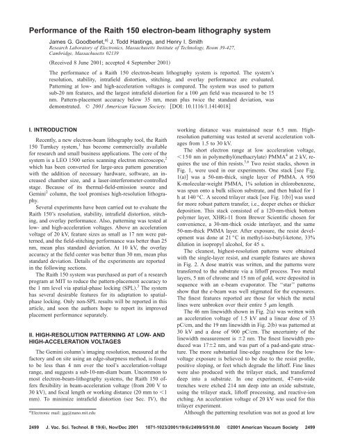 Performance of the Raith 150 electron-beam lithography system