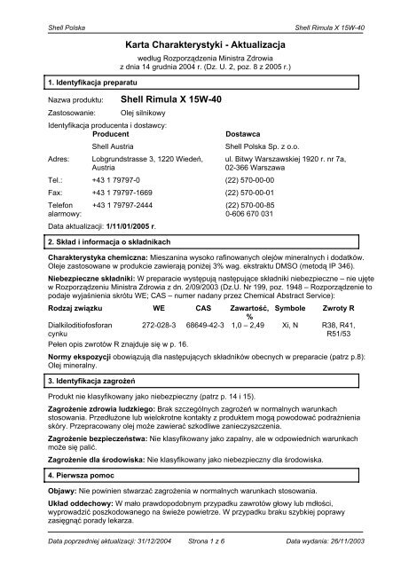 Karta Charakterystyki - Aktualizacja Shell Rimula X 15W-40 - Proauto