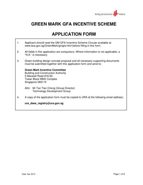 Application Form for GM GFA Incentive Scheme - Building ...