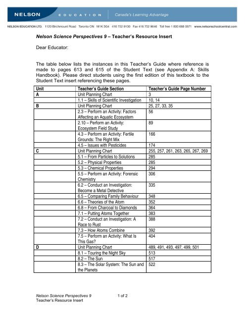 Nelson Science Perspectives 9 â Teacher's ... - Nelson Education
