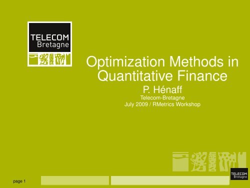 Optimization Methods in Quantitative Finance - Rmetrics