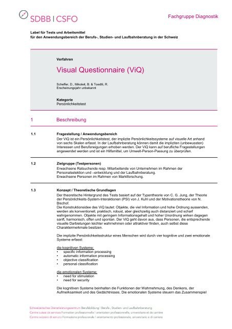 Visual Questionnaire (ViQ) - Fachgruppe Diagnostik - SDBB