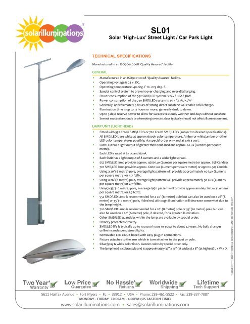 SL01 Solar 'High-Lux' Street Light - Solar Illuminations
