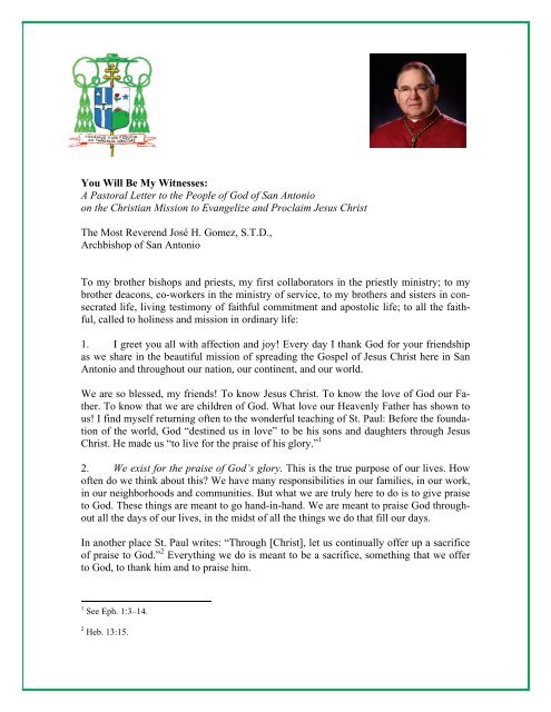 "You Will Be My Witnesses" A Pastoral Letter to People of God of ...