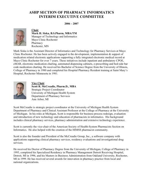 Executive Committee Section of Pharmacy Informatics and Technology