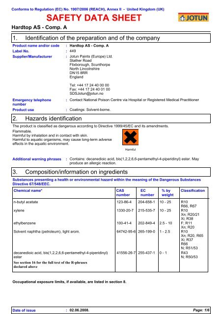 Safety Sheet Comp A - Anodes Direct