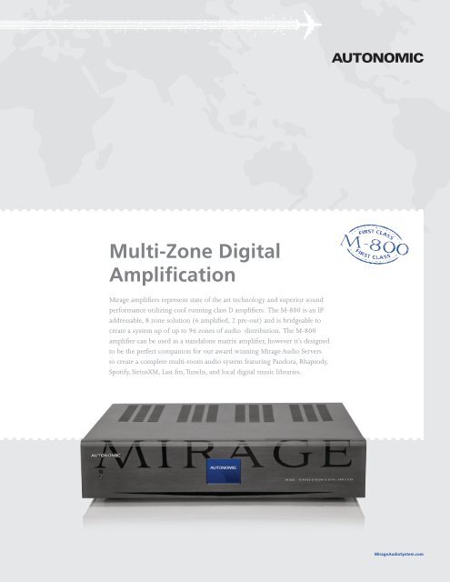 Mirage M-800 Specifications - Autonomic Controls