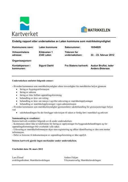 Tilsynsrapport matrikkel