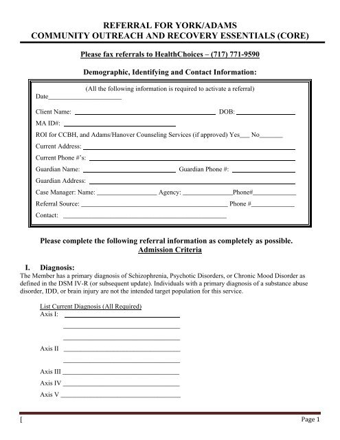 Core Referral Form - York County