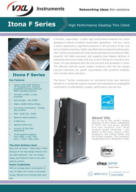 Itona F Series - VXL Instruments