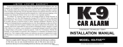 INSTALLATION MANUAL - car alarm