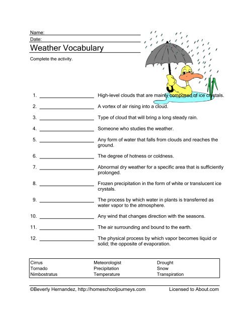 Weather Vocabulary Sheet - Homeschooling - About.com