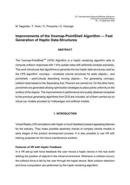 Improvements Of The Voxmap Pointshell Algorithm Dlr Institute