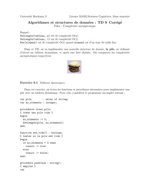 Algorithmes et structures de données : TD 4 Corrigé - LaBRI
