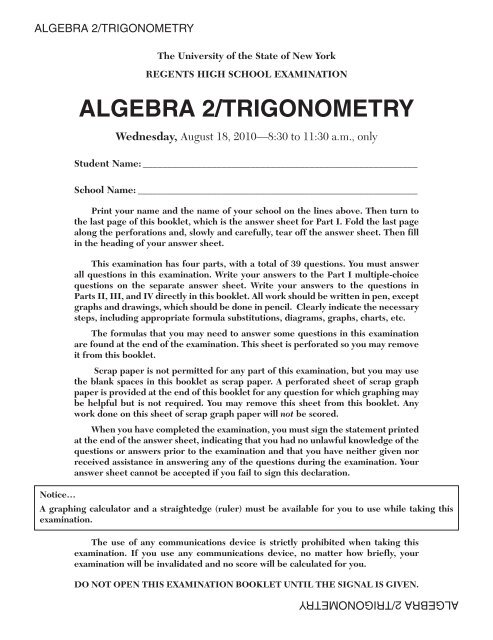 ALGEBRA 2/TRIGONOMETRY - JMap