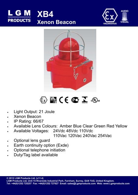 XB4 Xenon Beacon Explosion Proof 21 Joules - LGM Products Ltd