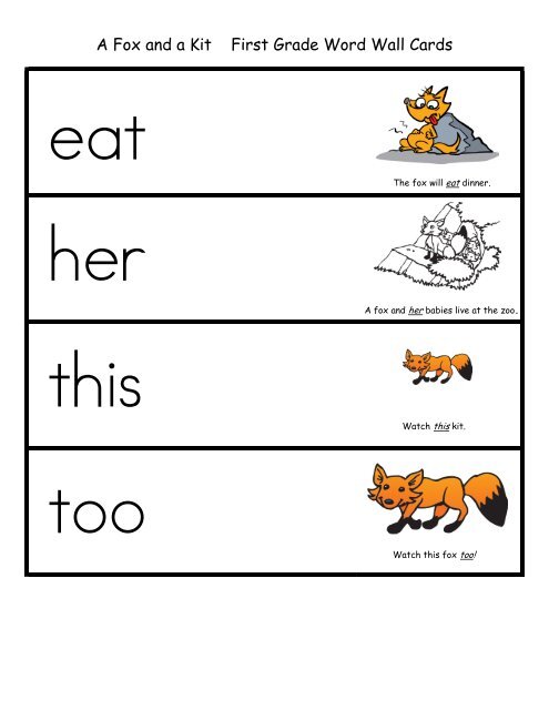 A Fox and a Kit First Grade Word Wall Cards - Little Book Lane
