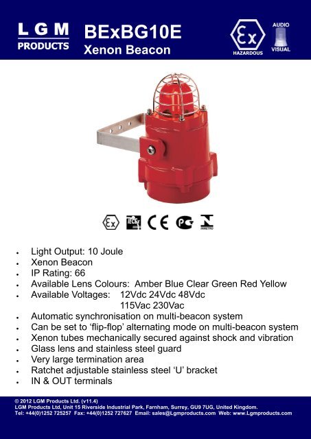 BExBG10E Xenon Beacon Explosion Proof 10 ... - LGM Products Ltd
