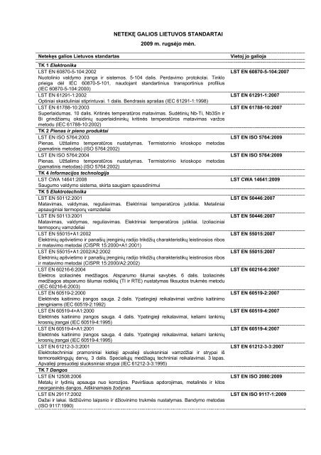 netekÄ galios lietuvos standartai - Standartizacijos departamentas ...