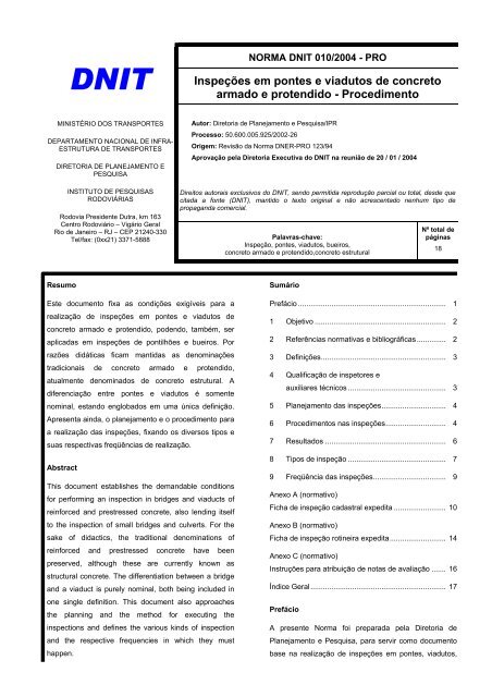 DNIT 010/2004-PRO - IPR - Dnit