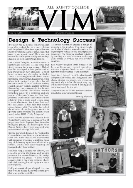 VIM Design & Technology Success - All Saints College